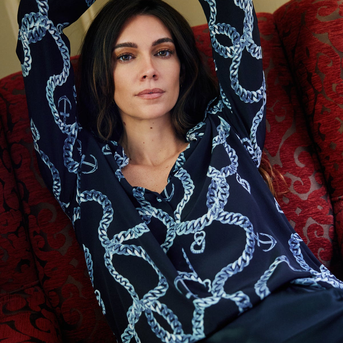 Daria French Cuff Silk Blouse - Heart Chain – Marta's of Raleigh
