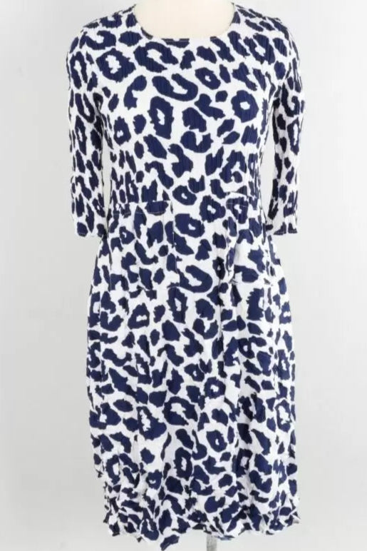 3/4 Sleeve Smash Pocket Dress Indigo Leopard – Marta's of Raleigh