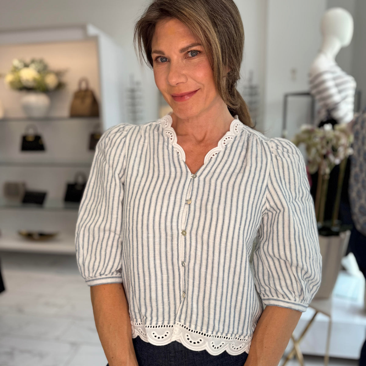 Ray Top - White/Navy – Marta's of Raleigh